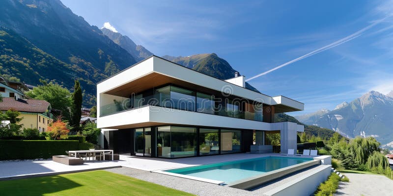 Modern Villa with Front Pool Stock Image - Image of classy, outdoor ...