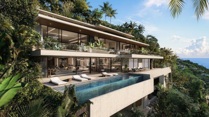 Modern Villa with Infinity Pool Overlooking the Ocean Stock Image ...