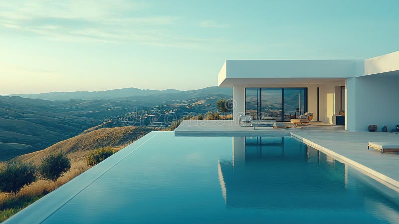 Modern Villa with Infinity Pool Overlooking Scenic Valley Stock ...