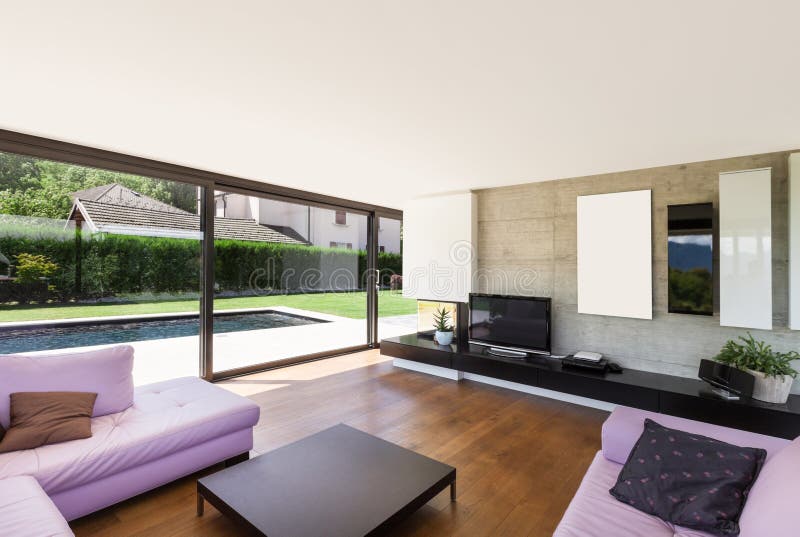 Modern Villa, Interior, Living Room Stock Photo - Image of indoor ...