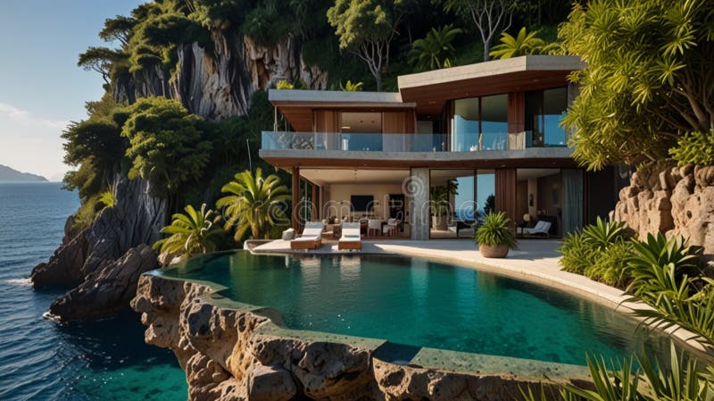 Modern Villa with Large Windows and a Swimming Pool on the Seafront ...