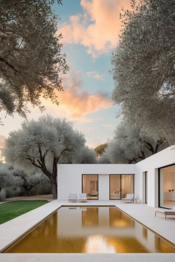 Modern Villa with an Outdoor Pool and Olive Trees in a Tranquil Setting ...