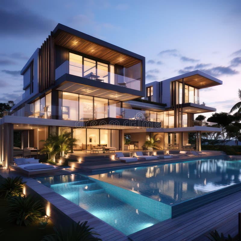 Modern Villa with Pool Created with Generative AI. Luxury Property ...