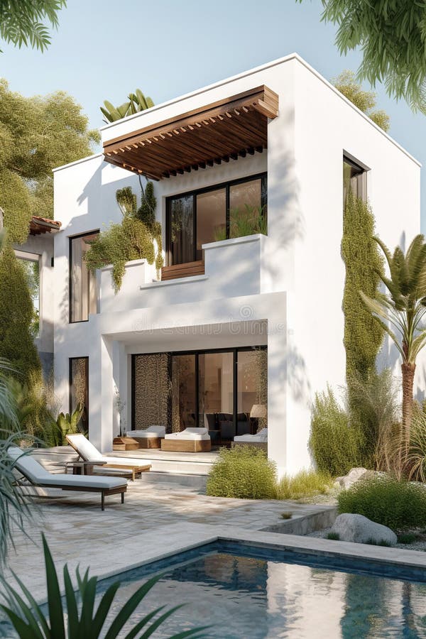 Modern Villa with Pool. Created with Generative Ai Stock Illustration ...