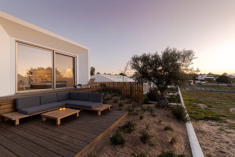 Modern Villa with Pool and Deck Stock Image - Image of garden ...