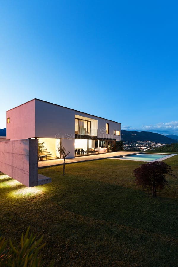 Modern villa with pool stock photo. Image of house, patio - 32027902