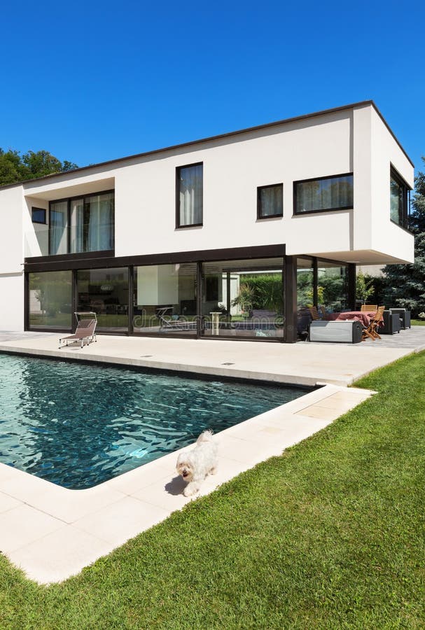 Modern villa with pool stock image. Image of lifestyle - 32029249