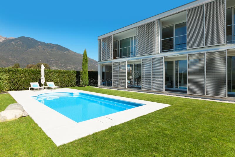 Modern villa with pool stock image. Image of empty, house - 35010657