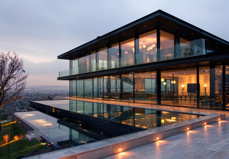 Modern Villa with Infinity Pool at Sunset Stock Photo - Image of modern ...