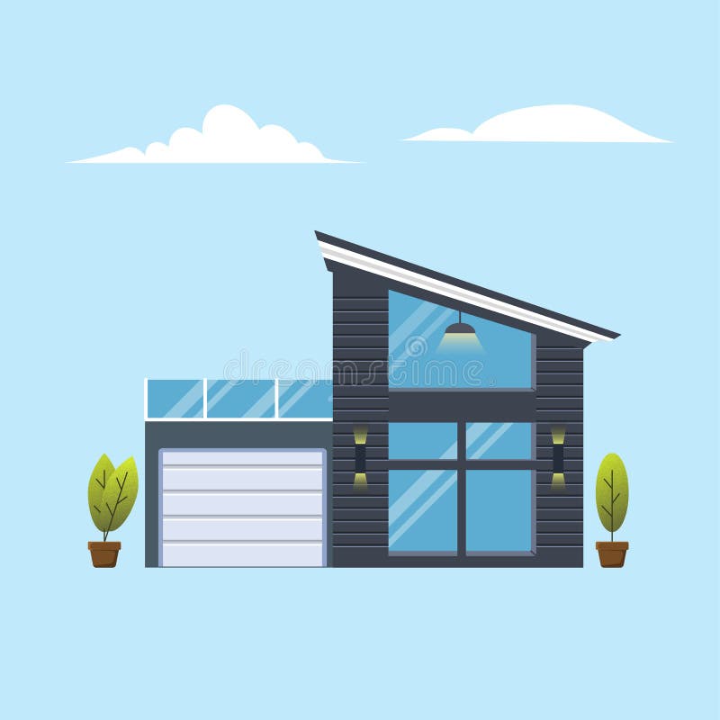 Modern Villa with Terrace Flat Vector Icon. Modern House Illustration ...
