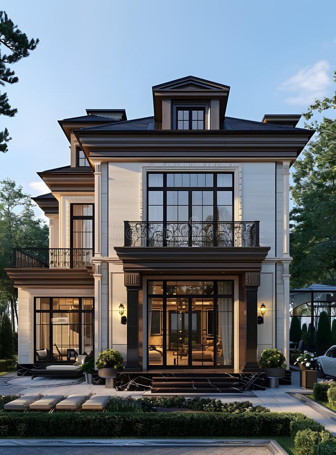 A Modern Villa with a Terrace and Floor-to-ceiling Windows Generated ...