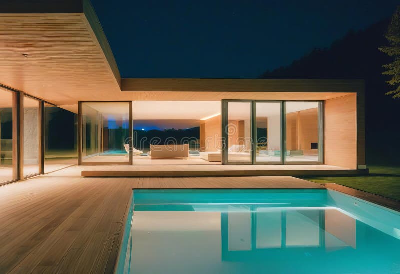 A Modern Villa with Vibrant LED Lights Illuminating the Exterior at ...