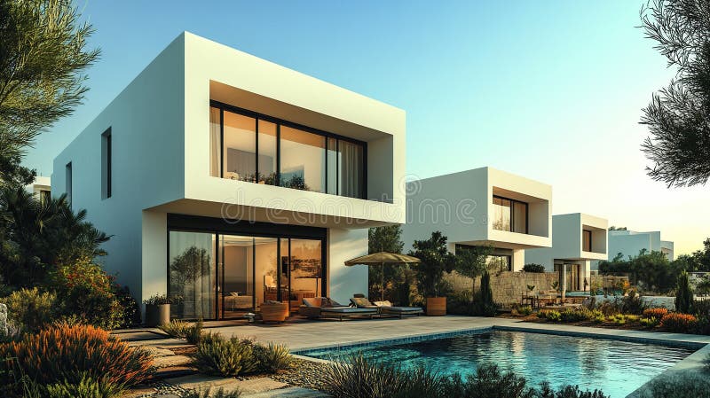 Modern Villas with Private Pools Stock Illustration - Illustration of ...