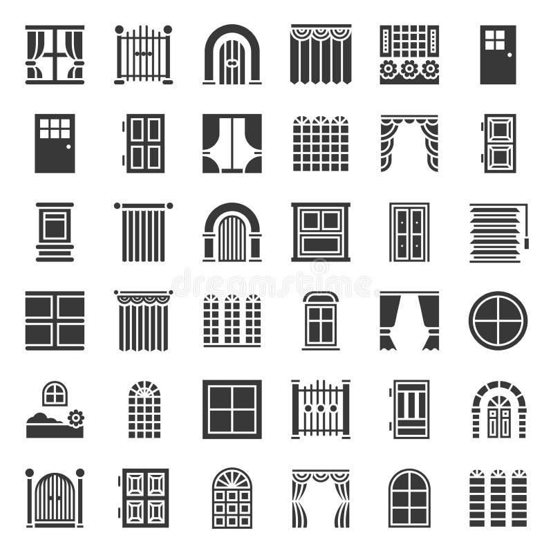 Modern, Vintage Door and Window Icon Set, Solid Style Stock Vector ...