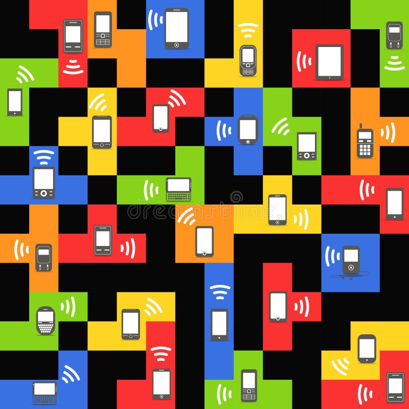 Modern and Vintage Mobile Gadgets on Color Blocks Stock Vector ...