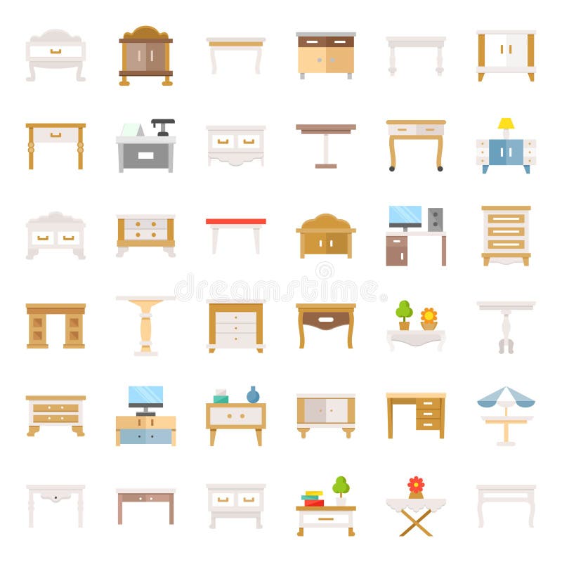 Modern and Vintage Table and Desk, Flat Icon Set Stock Vector ...