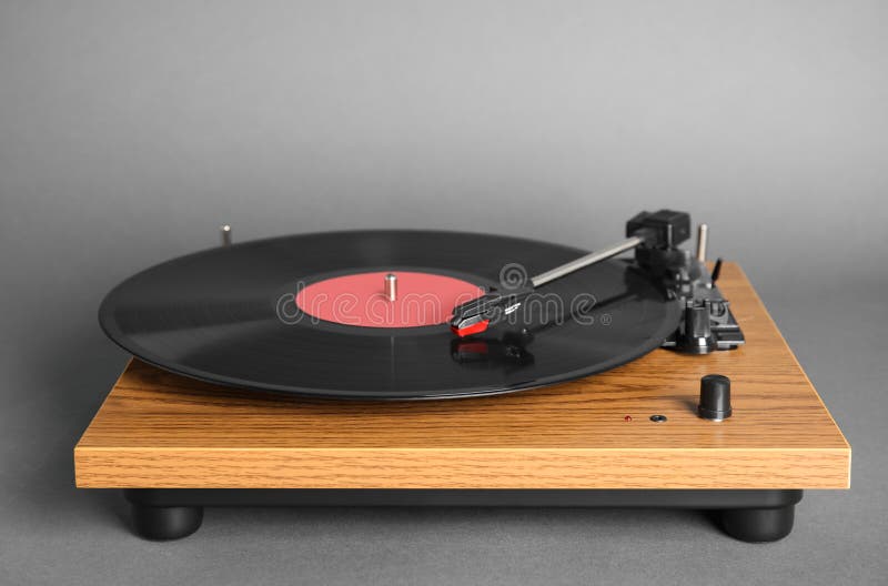 Modern Vinyl Record Player with Disc on Grey Stock Image - Image of ...