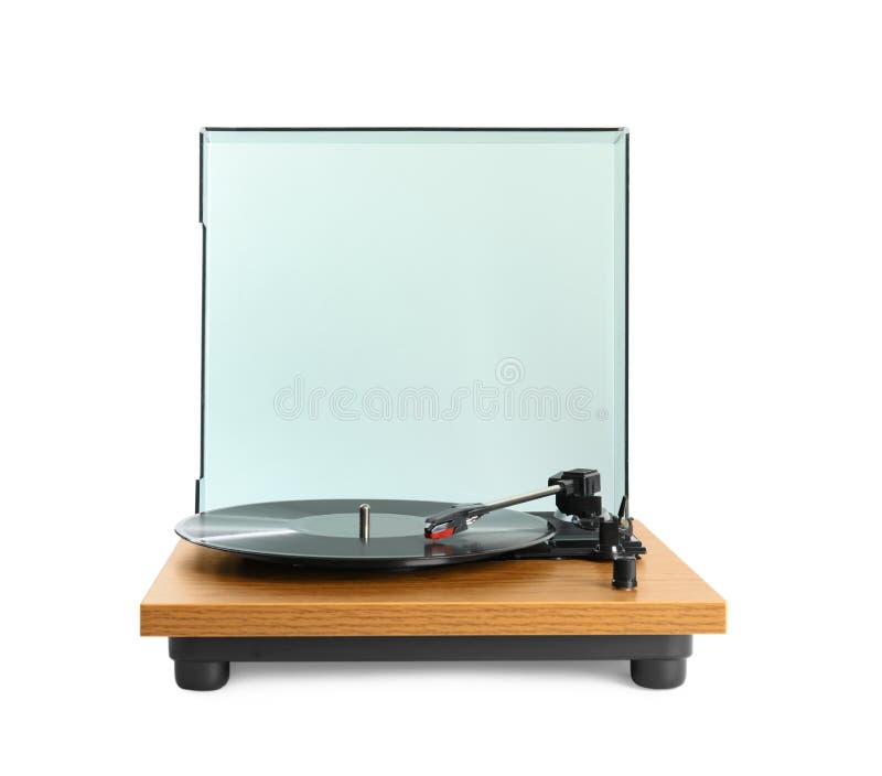 Modern Vinyl Record Player with Disc Isolated on White, Top View Stock ...