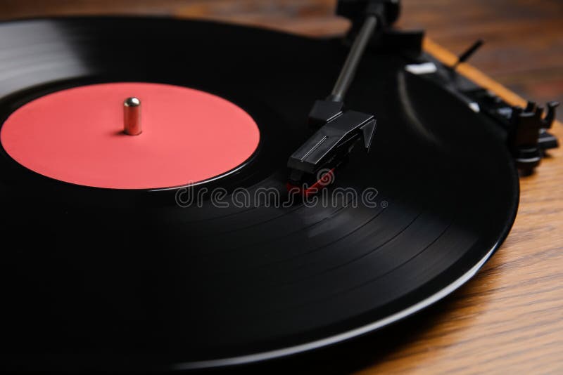 Modern Vinyl Record Player with Disc on Table, Closeup Stock Image ...