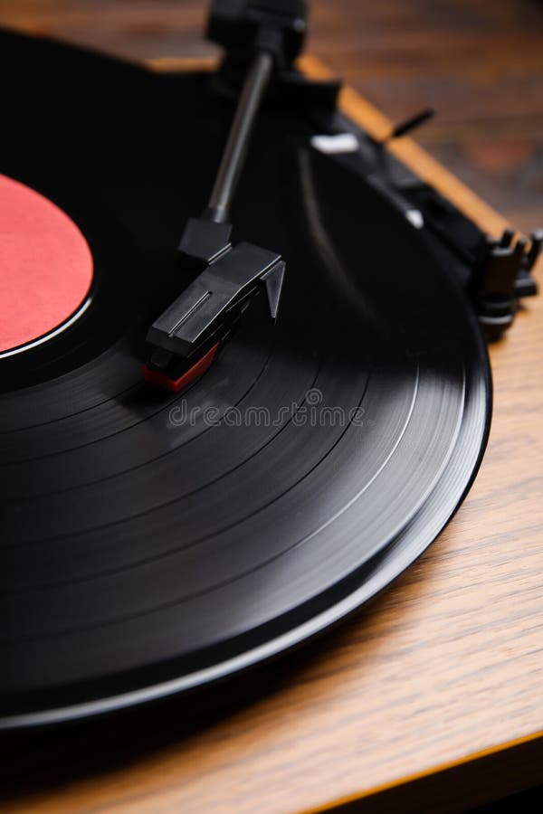 Modern Vinyl Record Player with Disc on Table, Closeup Stock Photo ...