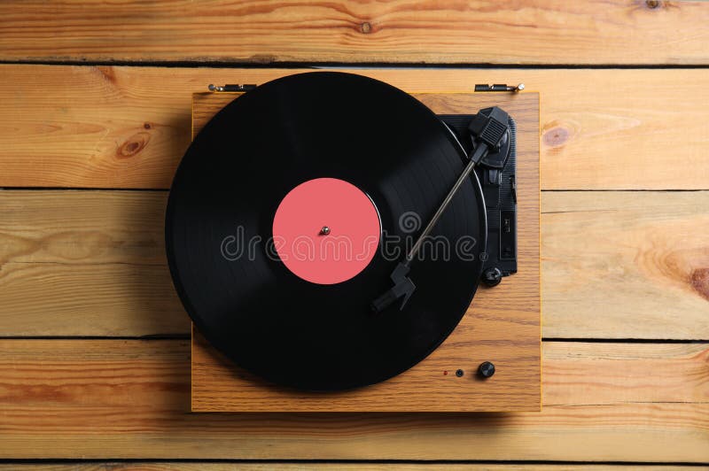 Modern Vinyl Record Player with Disc on Wooden Background Stock Photo ...