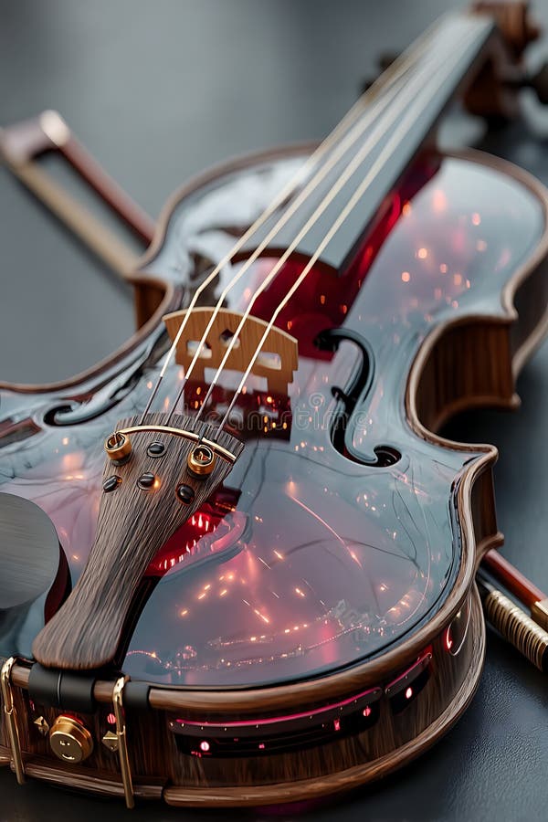 A Modern Violin Featuring a Translucent, Glossy Body Embedded with Red ...