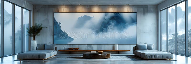 Modern Virtual Convergence Room with Office Table and TV Screens Stock ...