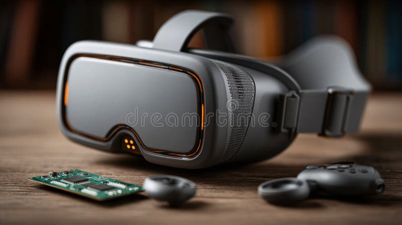Modern Virtual Reality Headset with Controller and Circuit Board on ...