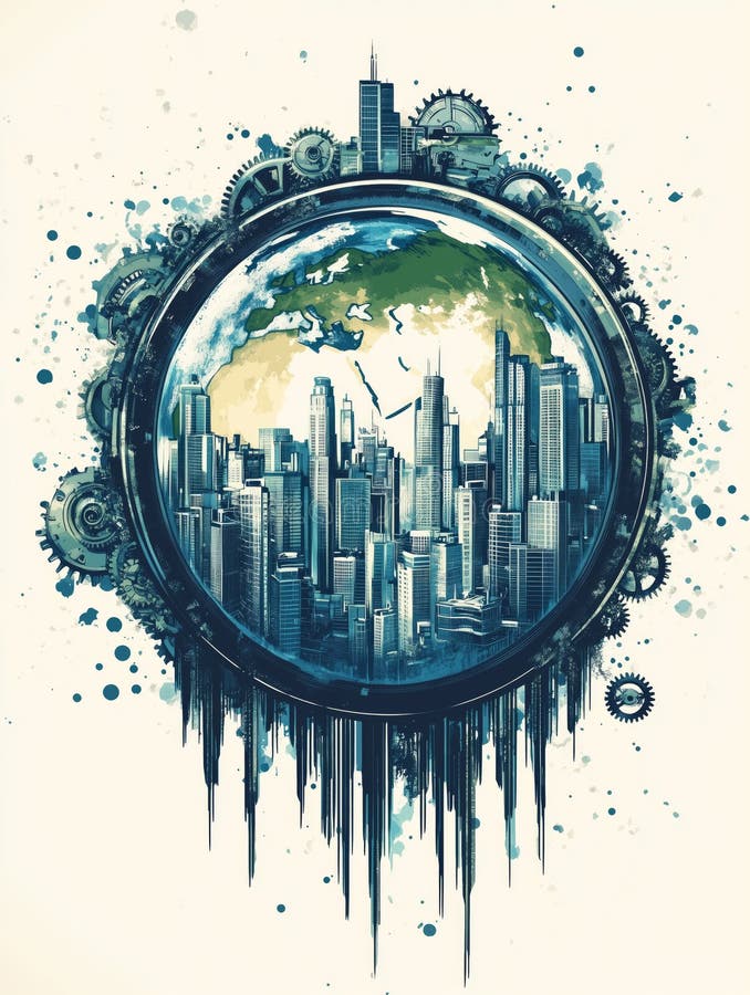 Modern Vision of the World with Urban Skyline and Creative Elements ...