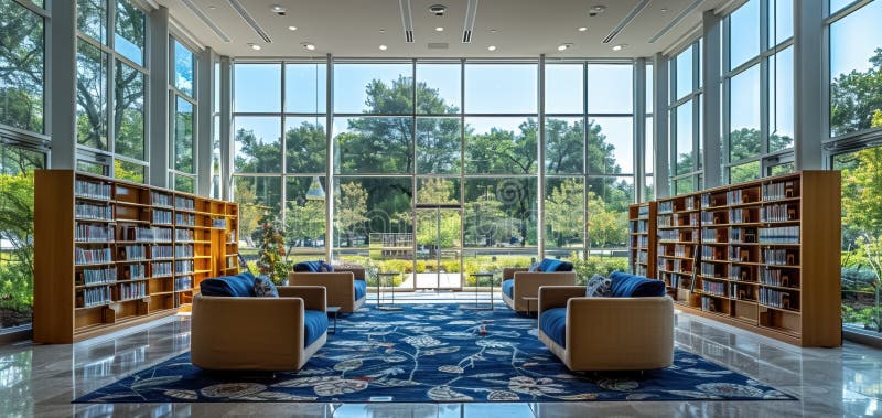 Modern and Visually Striking Library Environment Stock Illustration ...