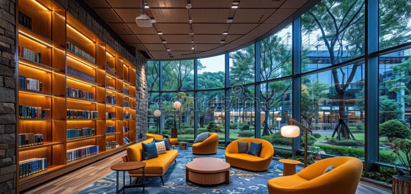 Modern and Visually Striking Library Environment Stock Illustration ...