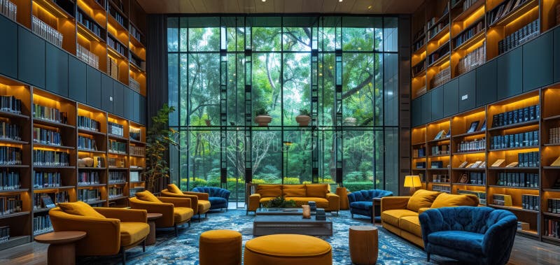 Modern and Visually Striking Library Environment Stock Illustration ...