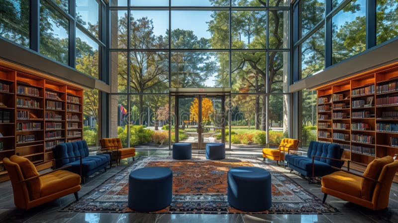 Modern and Visually Striking Library Environment Stock Illustration ...