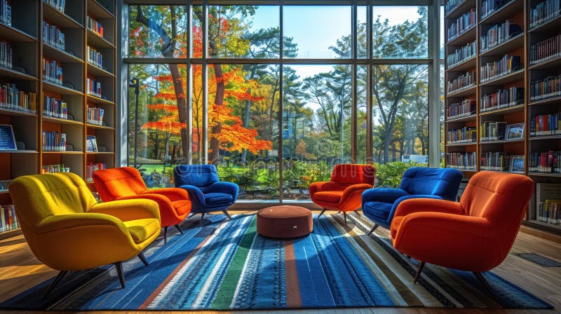 Modern and Visually Striking Library Environment Stock Illustration ...