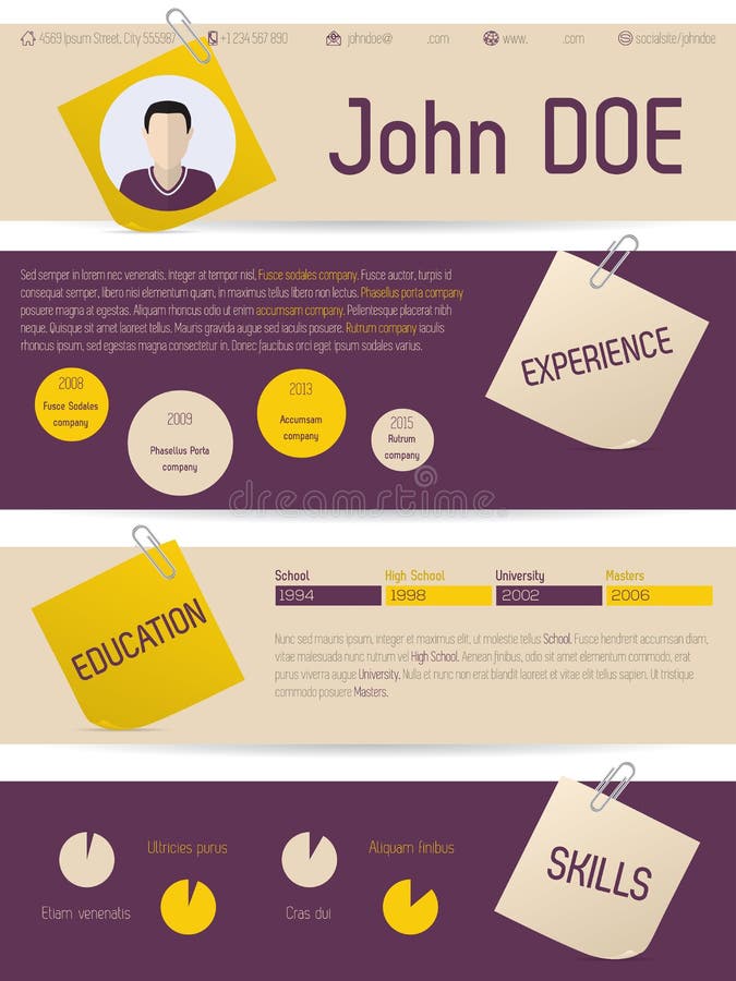 Modern Vitae Resume with Tags and Paper Clips Stock Vector ...