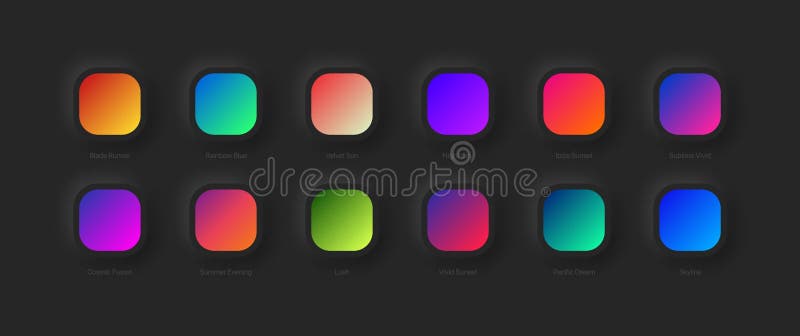 Modern Vivid Color Bright Gradients Set Vector for UI Design on Dark ...