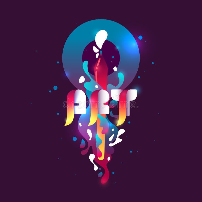 Modern Vivid Poster Digital Art. Abstract Shapes and Splashes on a Dark ...