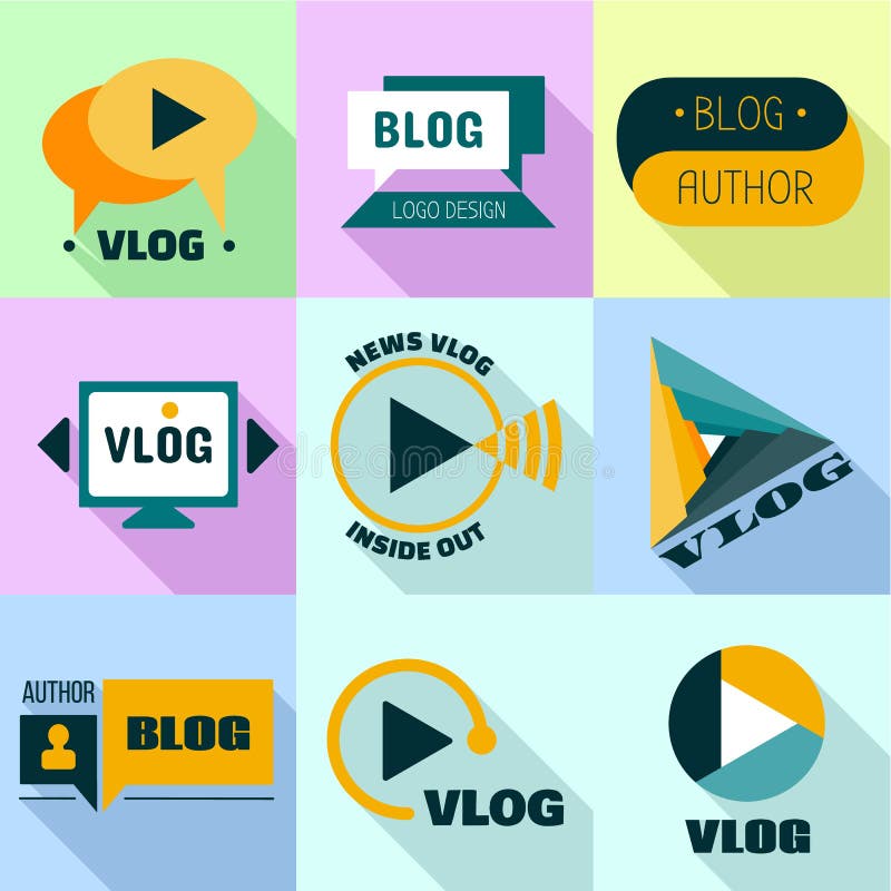 Vlog logo set, flat style stock vector. Illustration of influencer ...