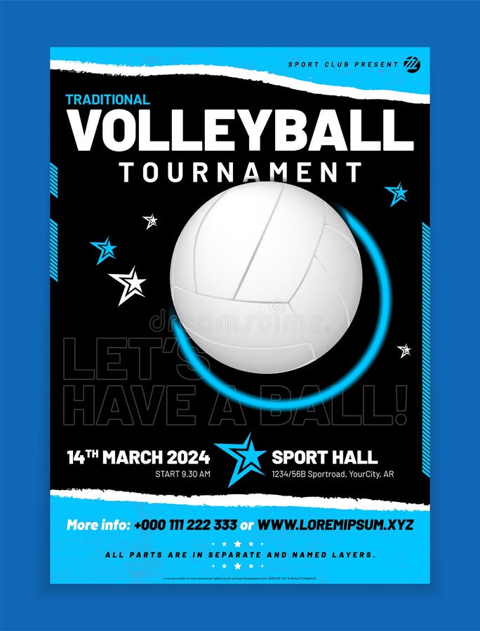 Modern Volleyball Poster Template with Sample Text in Separate Layer ...
