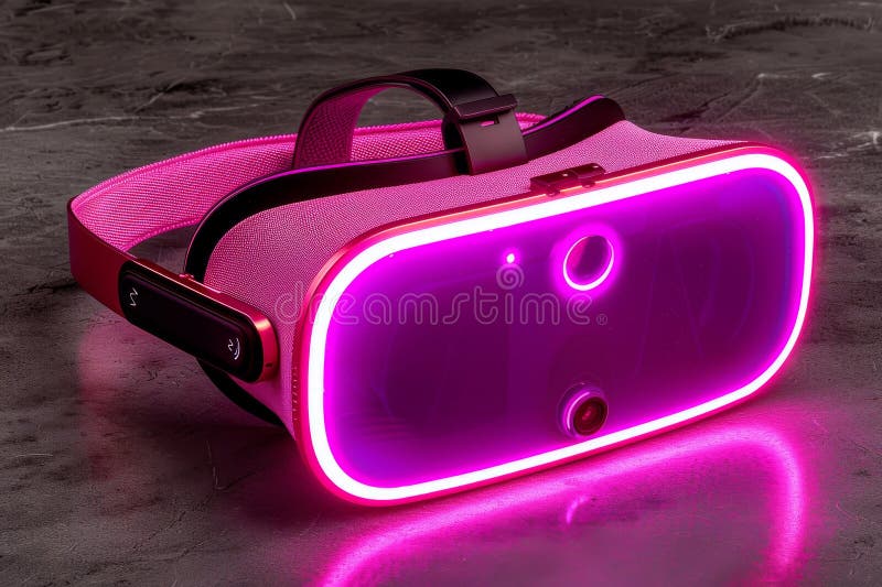 Modern VR Headset with Pink Neon Lights, Showcasing Advanced Technology ...