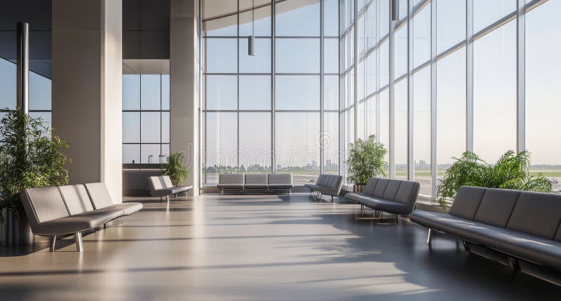 Modern Waiting Area in the Airport Terminal with Large Windows Stock ...