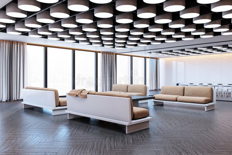 Modern Waiting Area with Cozy Sofas and Large Windows in a Spacious ...
