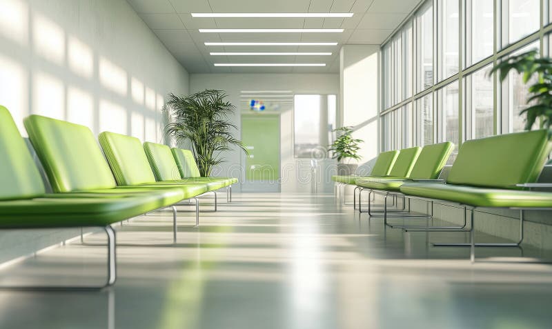 Modern Waiting Area with Green Seating and Natural Light, Featuring ...