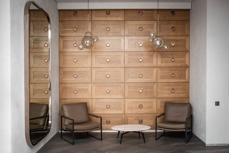 Modern Waiting Area Interior in a Mini Hotel with a Coffee Table and ...