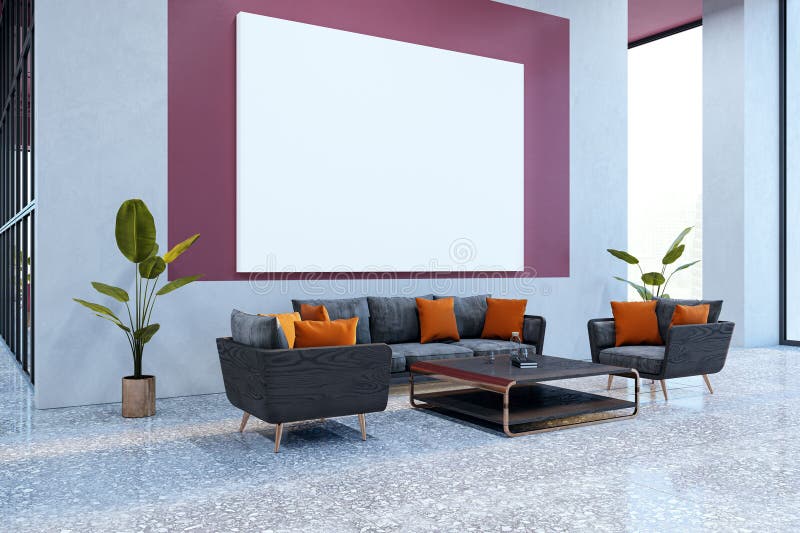 Modern Waiting Area with Sofa Seating and Large Blank Canvas on the ...