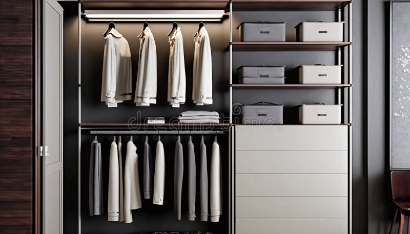 Modern Walk - in Closet with Clothes and Drawers. Generative AI Stock ...
