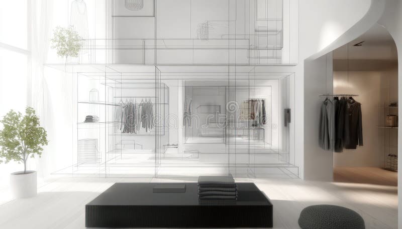 Modern Walk in Closet Design Architectural Rendering Stock Illustration ...