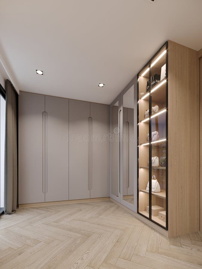 Modern Walk in Closet Wardrobe with Clothes Hanging Interior Design, 3d ...