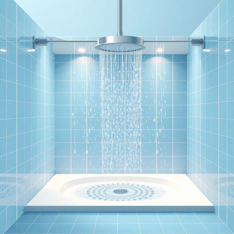 Modern Walk-in Shower with Falling Water from a Ceiling-mounted ...