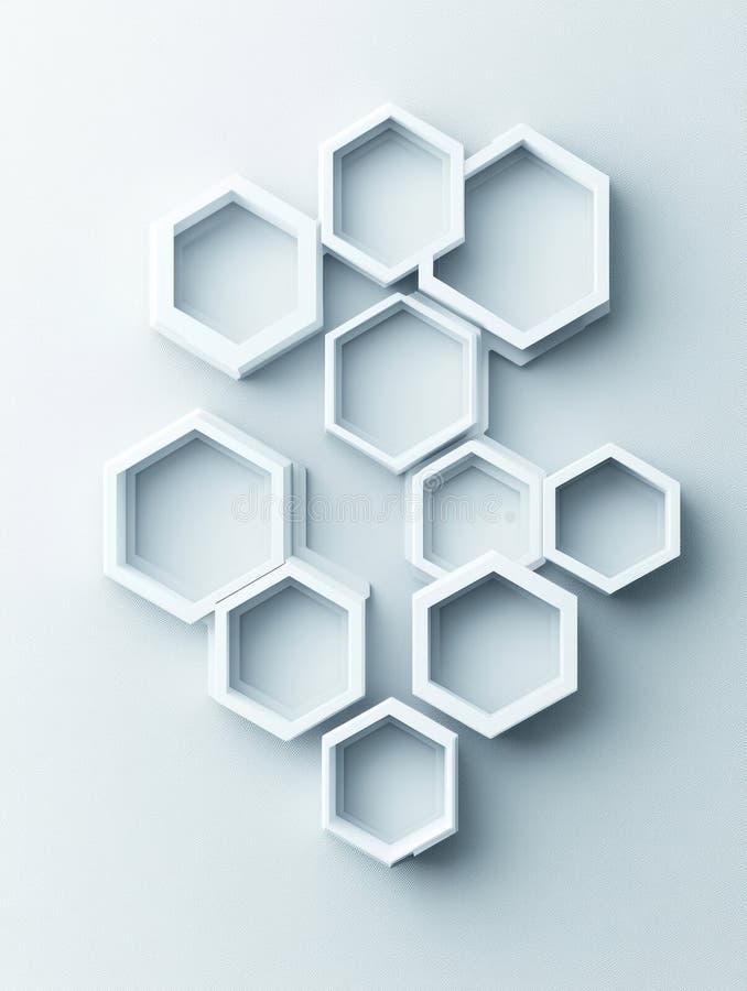 Modern Wall Art Featuring Interlocking Hexagonal Shapes in White Color ...